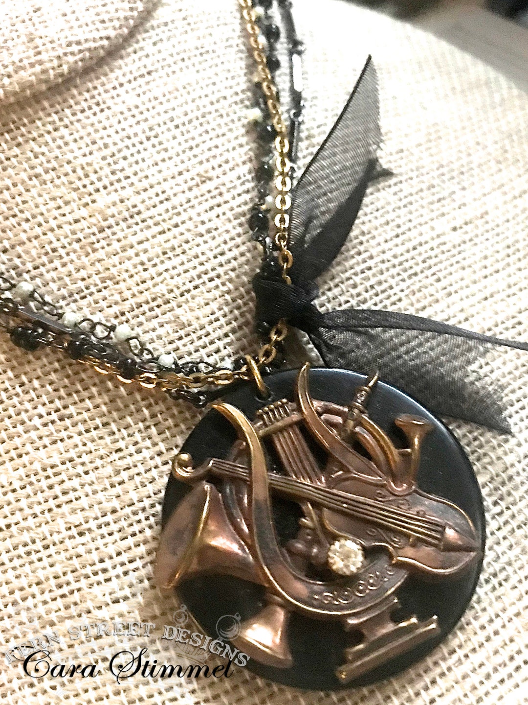 Pendant Necklace on Multi Strand Chain and Rosary Beades, Musical Theme ...