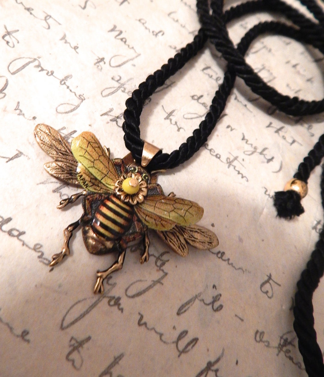 Bee Jewelry, Bee Necklace, Bee Pendant, Bee on Twisted Cord - Etsy