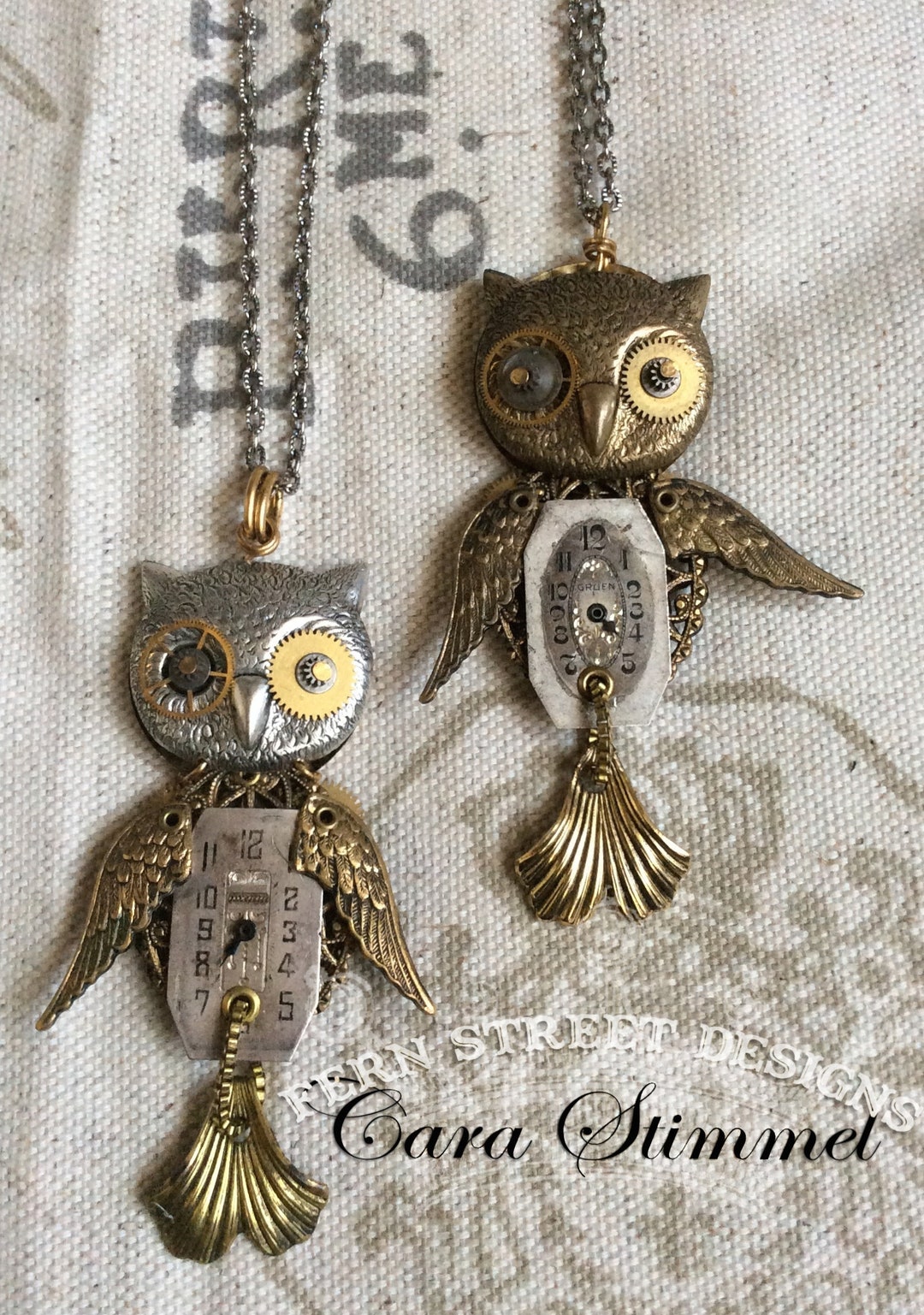 Owl Necklace on Chain, Owls With Movable Wings and Tail, Steampunk ...