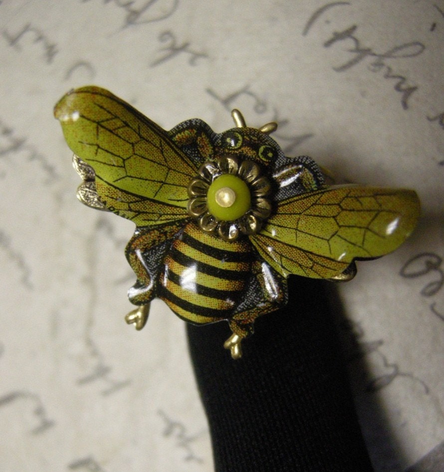 Bee Ring Love of Bees Adjustable Band Insect Ring Cocktail - Etsy
