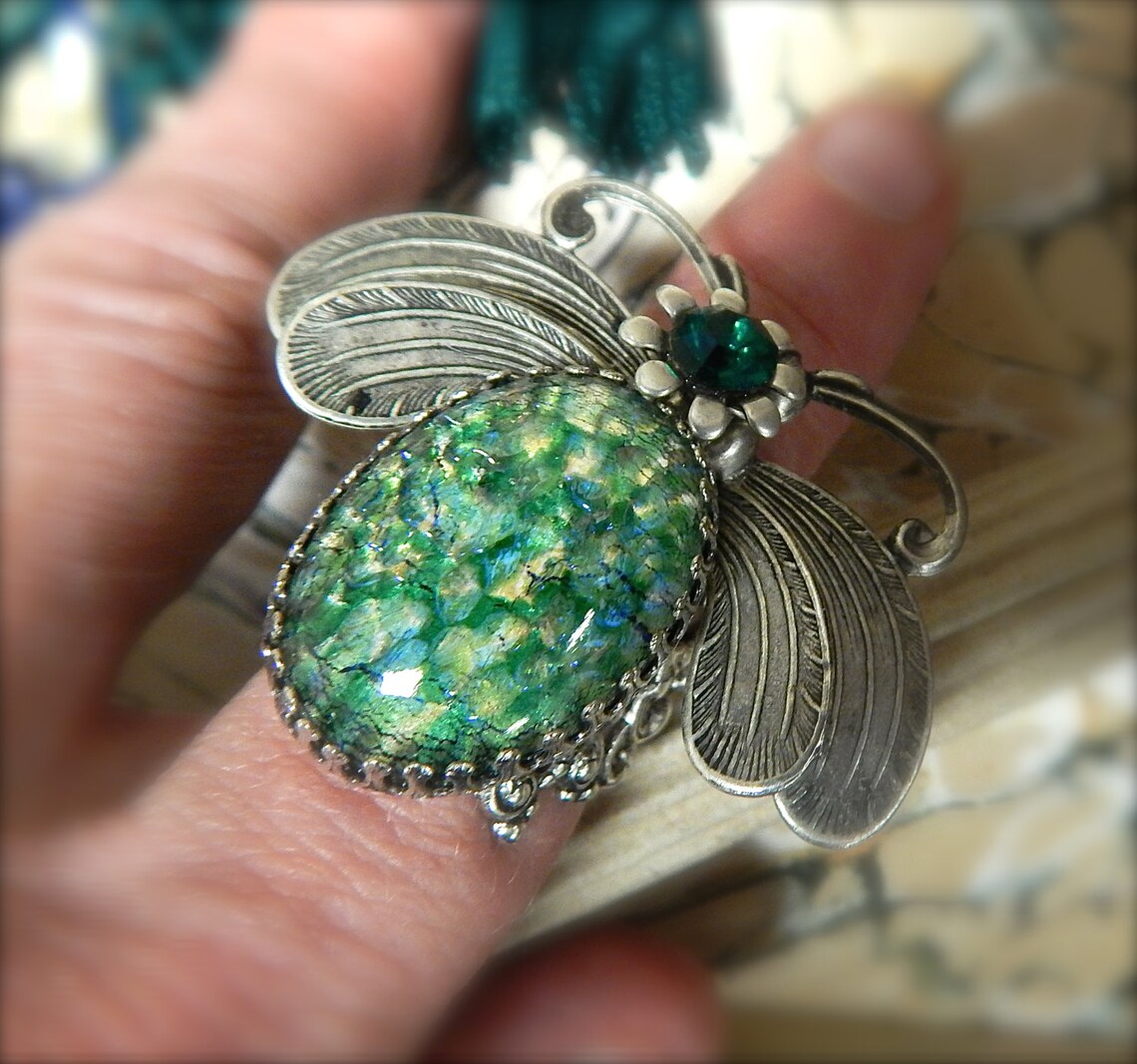 Jeweled Moth, Large Bug Ring, Insect Ring, Boho Ring, Silver Cocktail ...