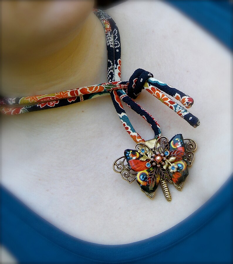 Butterfly Jewelry, Butterfly on Chirimen Cord, Insect Jewelry, Featured ...