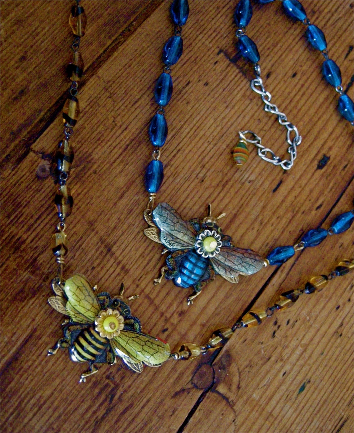 Bee Jewelry Blue Bee Necklace Honey bee Bee Lover Vintage | Etsy