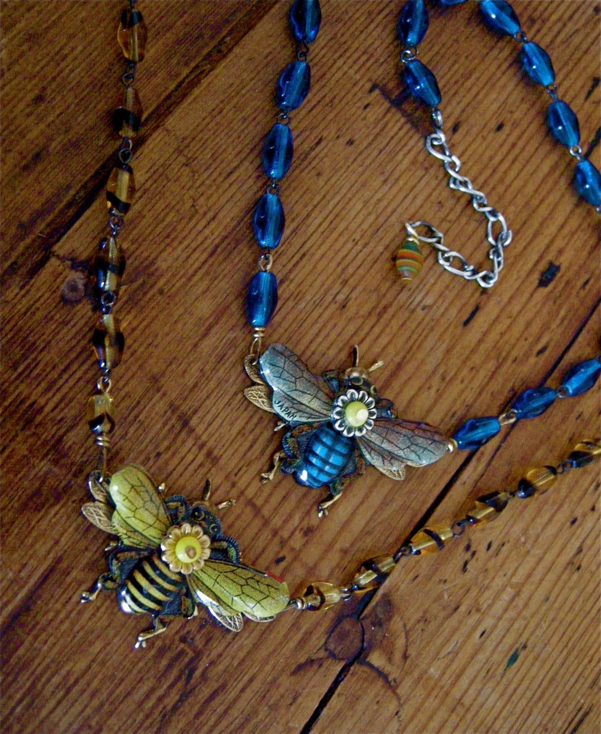 Bee Jewelry, Blue Bee Necklace, Honey Bee, Bee Lover, Vintage Tin Pin ...
