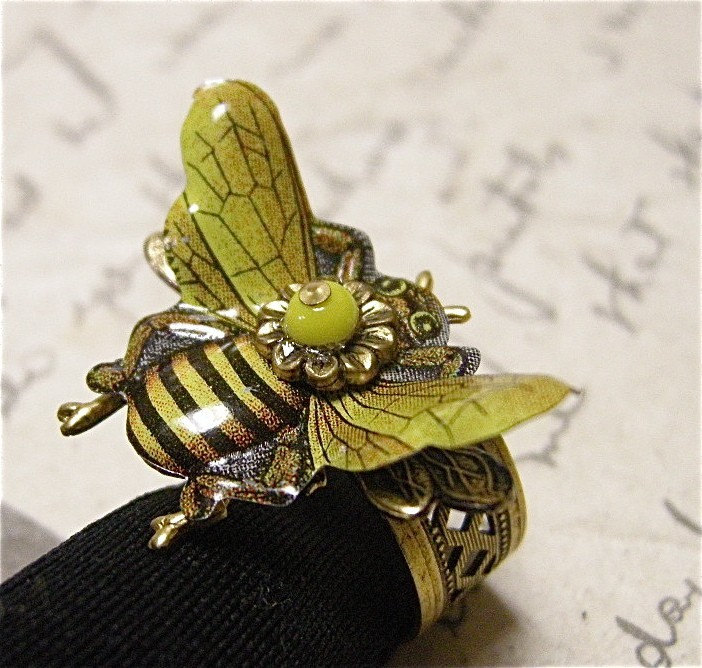 Bee Ring Love of Bees Adjustable Band Insect Ring Cocktail - Etsy