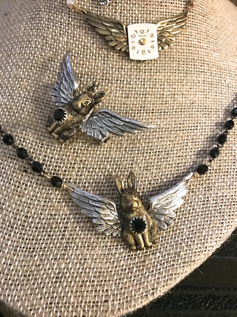 Steampunk Rabbit With Wings, Rabbit Necklace, Rosary Steampunk Necklace ...