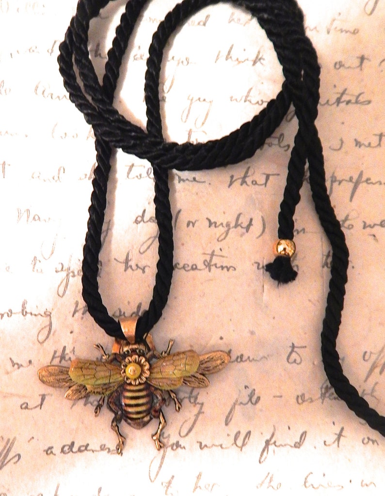 Bee Jewelry Bee Necklace Bee Pendant Bee on Twisted Cord | Etsy