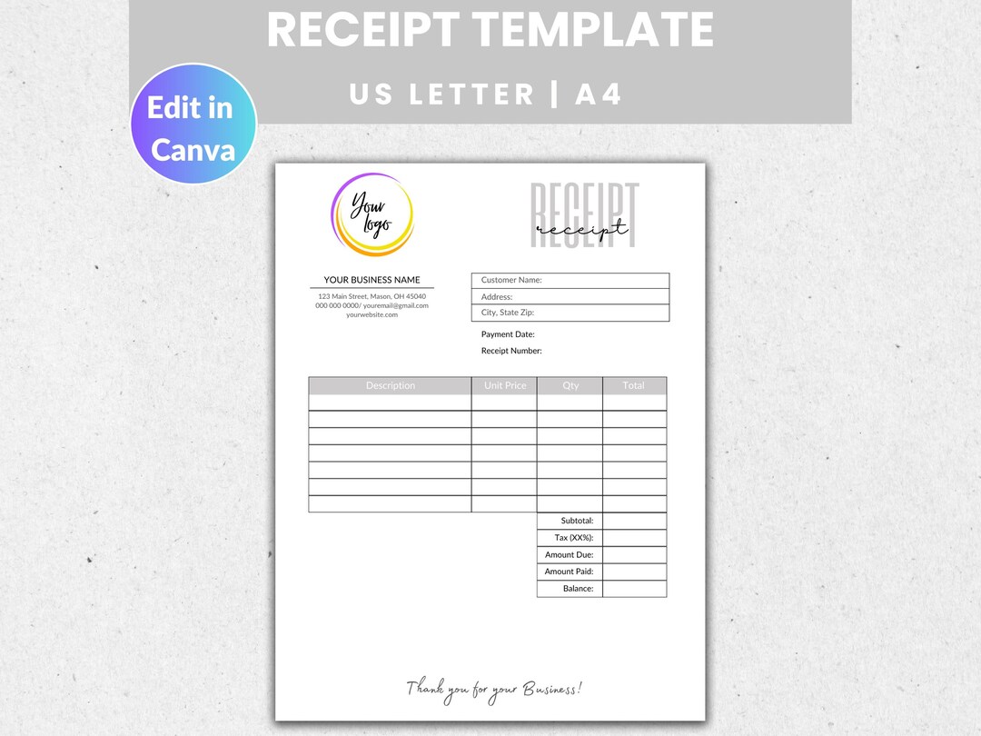 Editable Receipt, Sales Receipt, Customer Receipt, Cash Receipt, Order ...