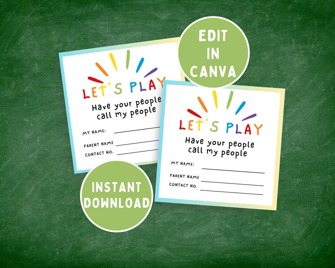 Editable Playdate Cards for Kids, Kid Friendly Business Cards for ...