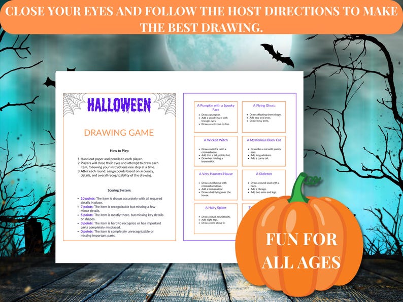 Halloween Drawing Game Printable, Family Game Night, Icebreaker Games ...