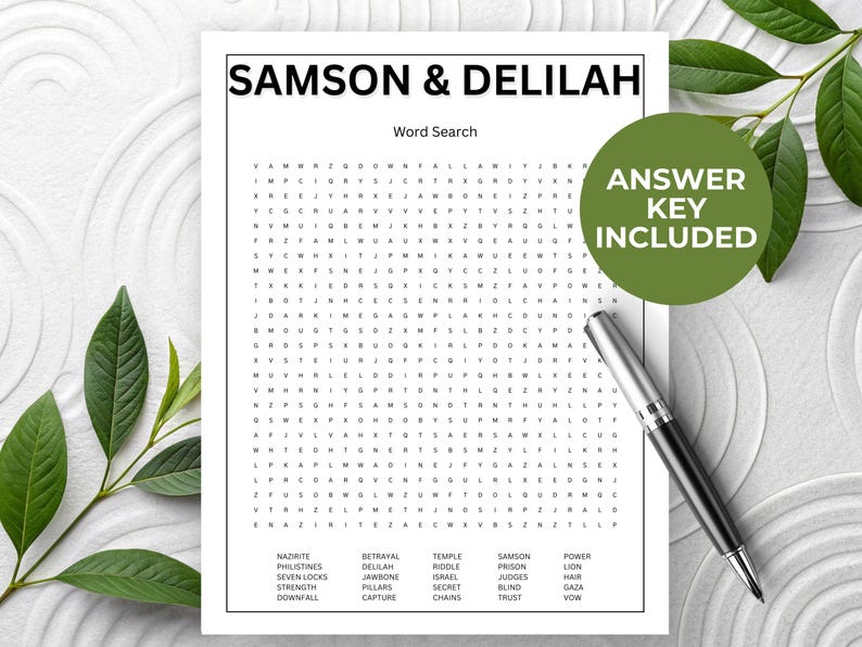 Samson and Delilah Word Search Puzzle, Ten Commandments, Old Testament ...
