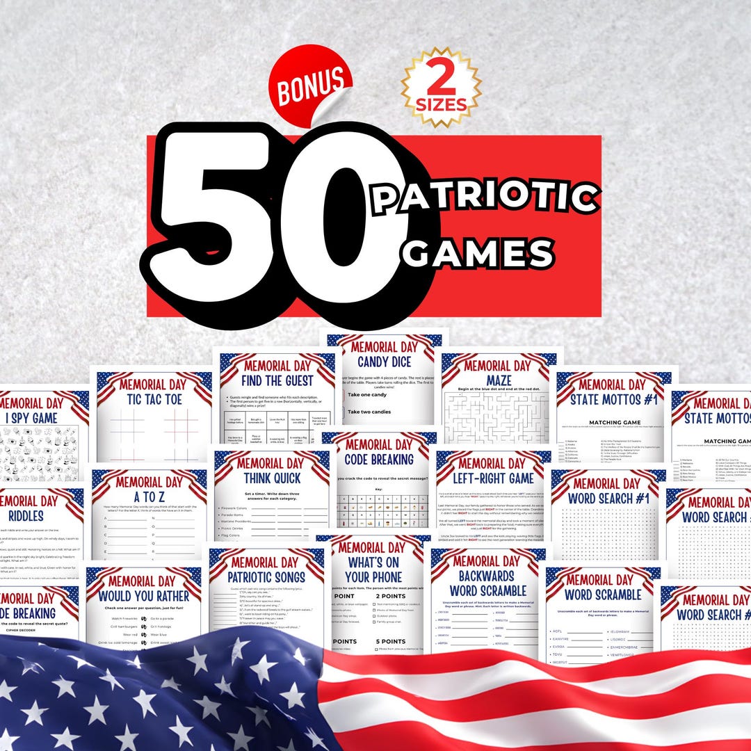Memorial Day Games Bundle, Handprint Art, Memorial Day Party, Military ...