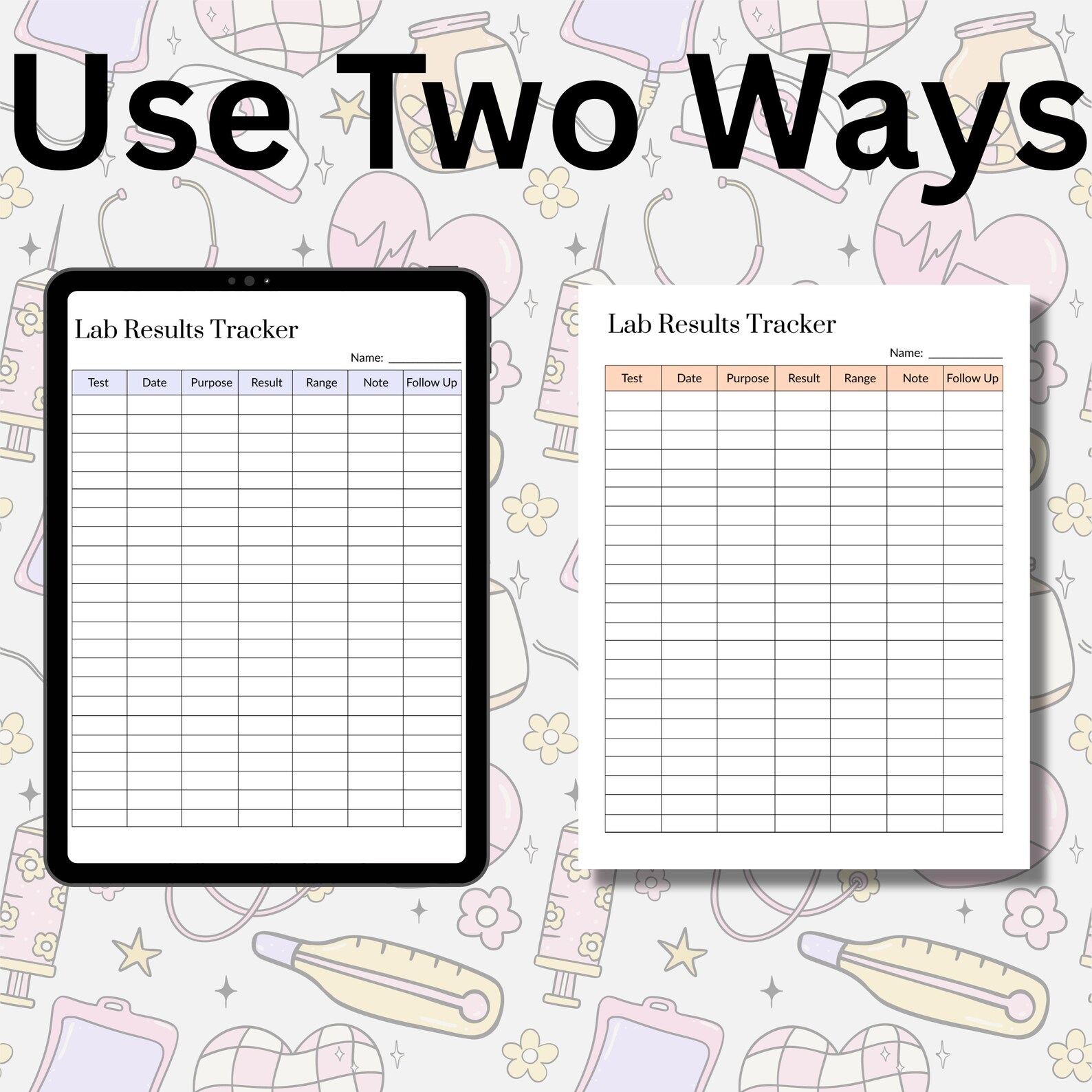 Editable Lab Results Tracker, Lab Tracker, Caregiver Log, Caregiver ...