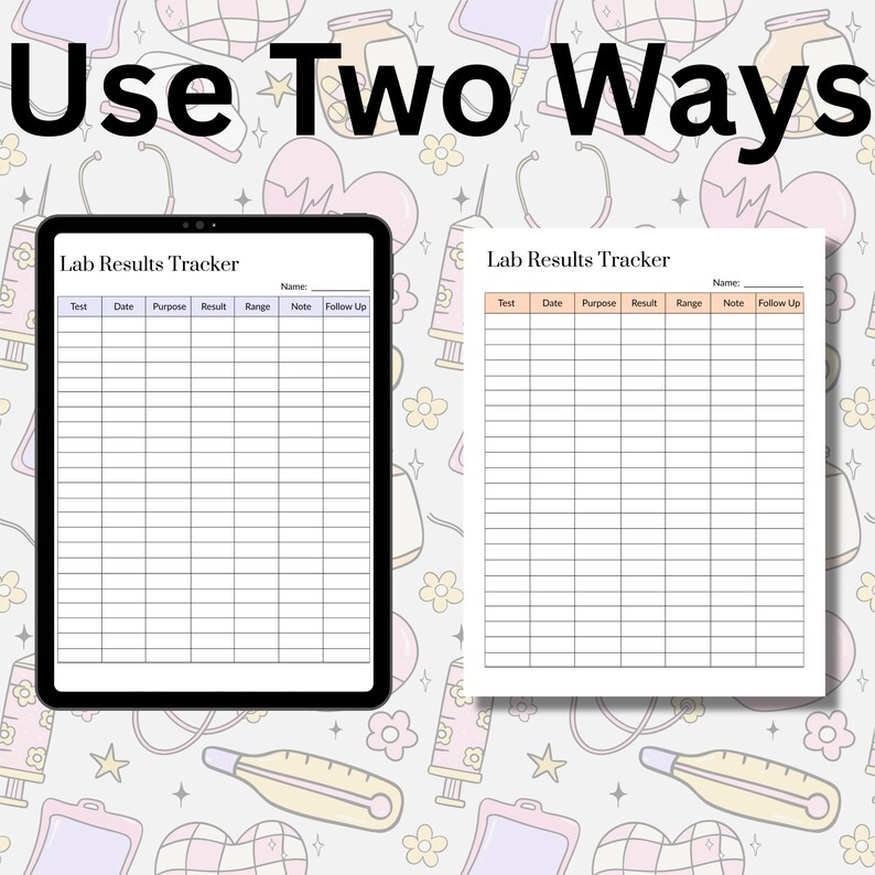 Editable Lab Results Tracker, Lab Tracker, Caregiver Log, Caregiver ...