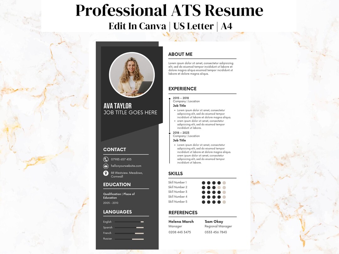 Editable ATS Friendly Resume Template Executive Photo, Sorority Rush ...