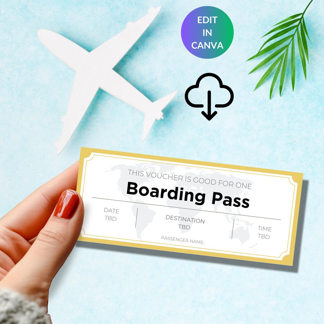 Editable Boarding Pass Template, Personalized Travel Gift, Printable ...