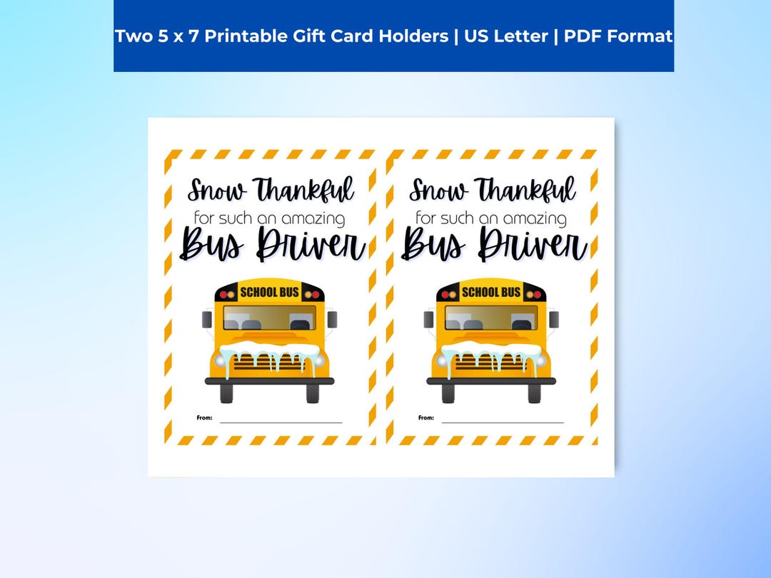 Printable Bus Driver Gift Card Holder, Bus Driver Gift, Gift for Bus ...