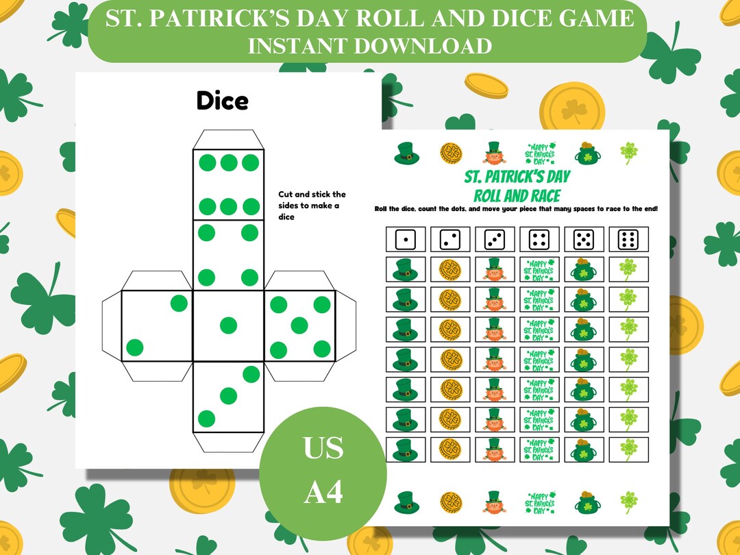 St. Patrick's Day Dice Game Printable, Preschool Curriculum, Fine Motor ...