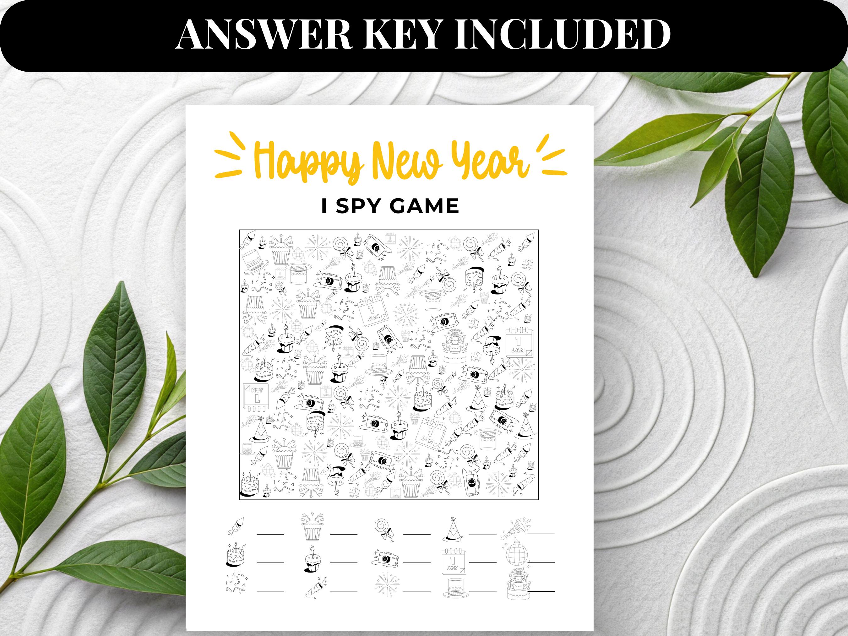 New Years I Spy Game Coloring Worksheets for Kids, Seek and Find ...