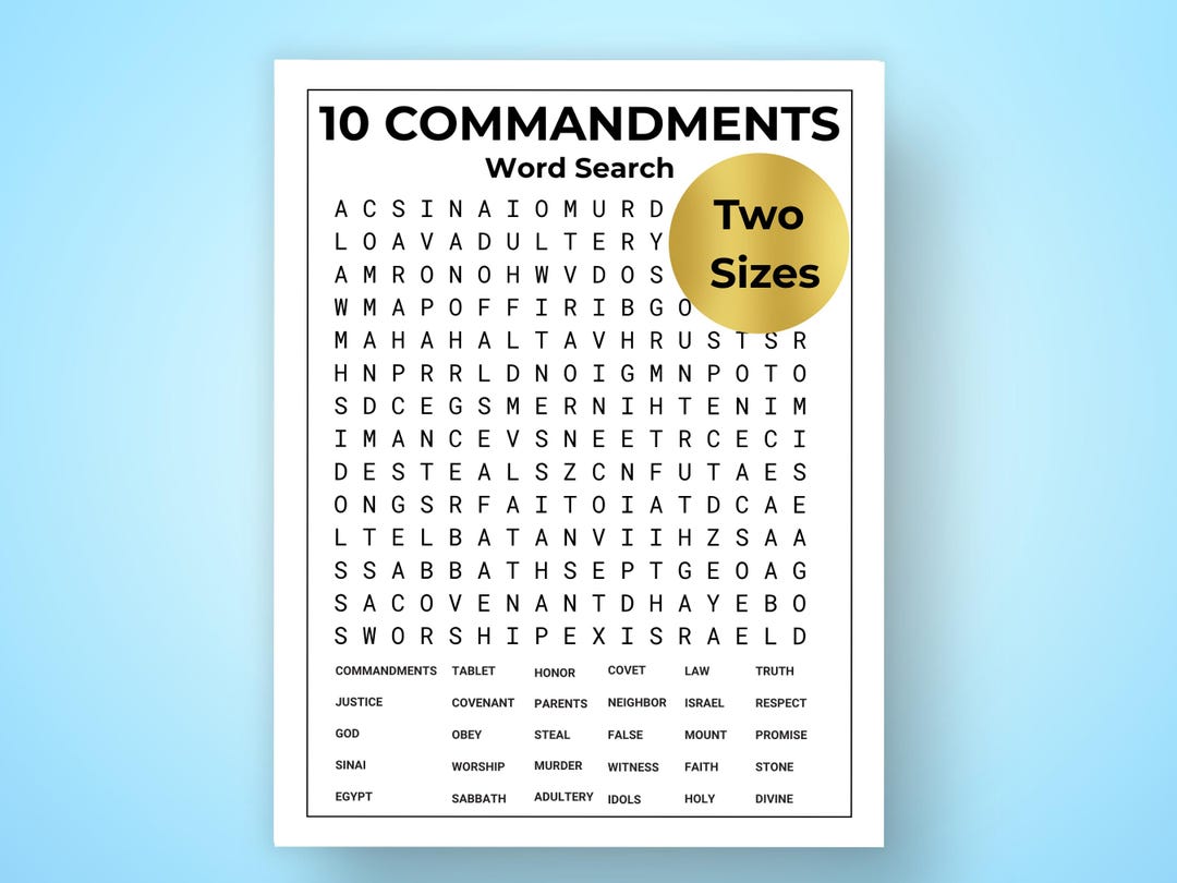 10 Commandments Word Search Puzzle, Ten Commandments, Old Testament ...