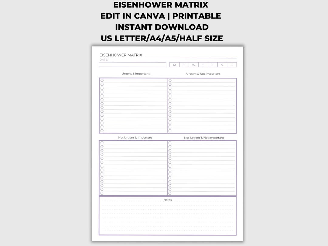 Editable Eisenhower Matrix, Eisenhower Decision, Task Priority Matrix ...
