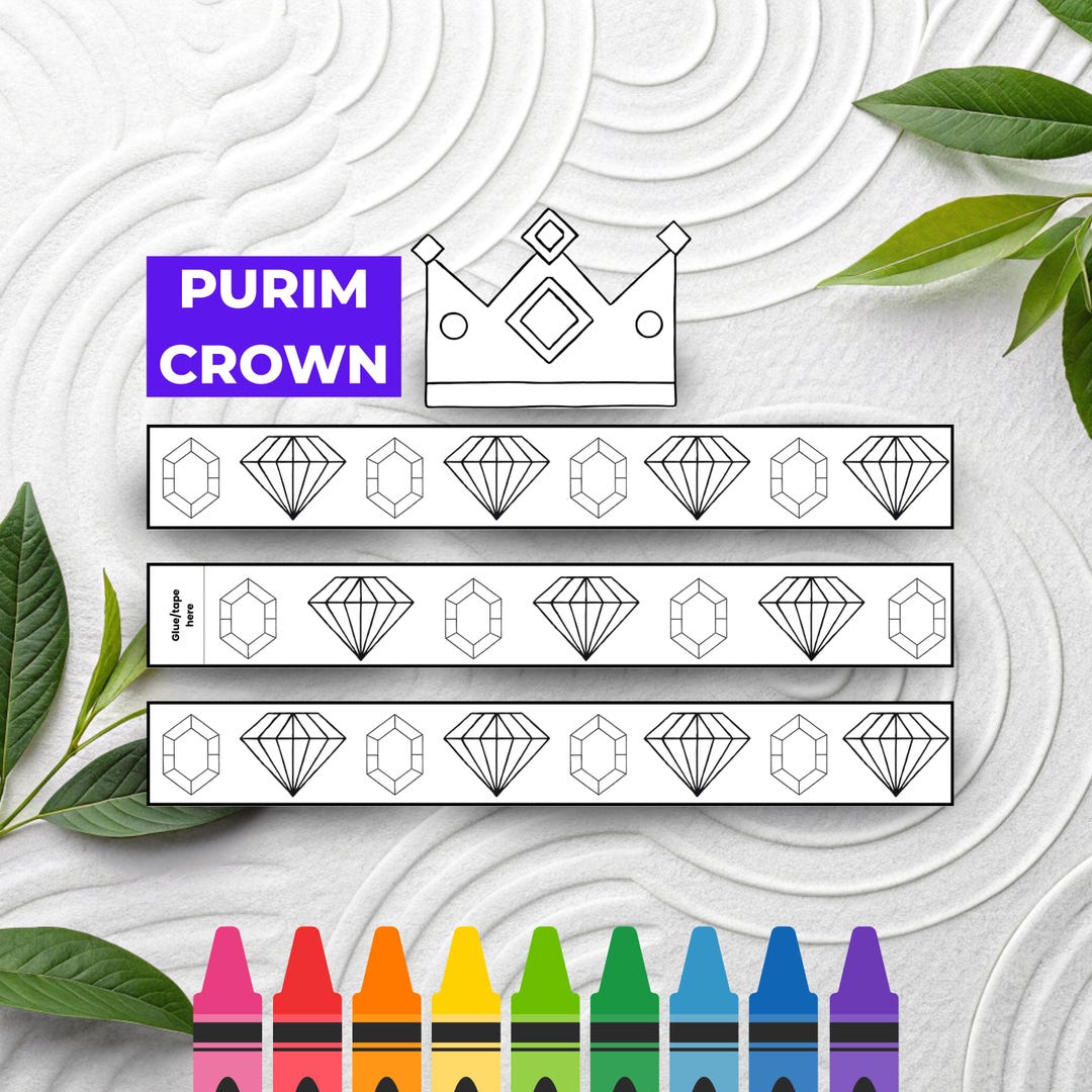 Purim Coloring Paper Crown Craft, Printable Cut and Paste Kids Activity ...
