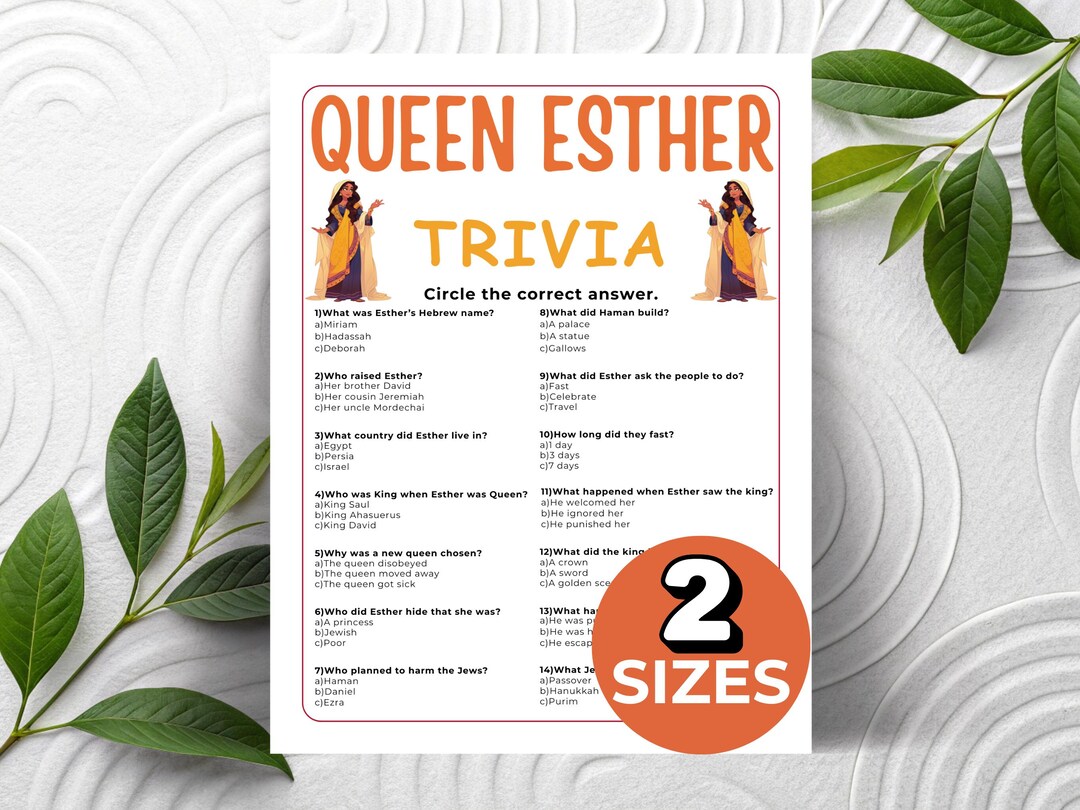 Queen Esther Trivia Game for Kids, Purim, Old Testament Worksheet ...