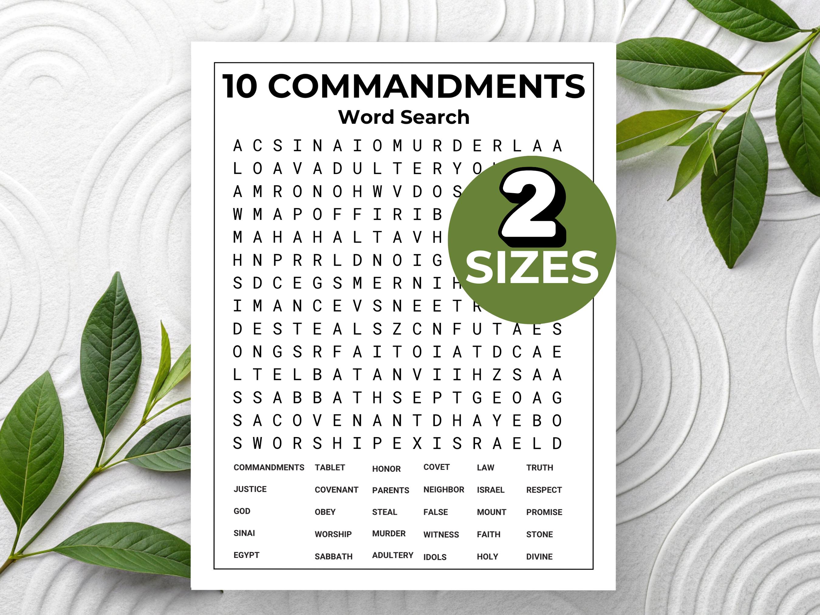 10 Commandments Word Search Puzzle, Ten Commandments, Old Testament ...