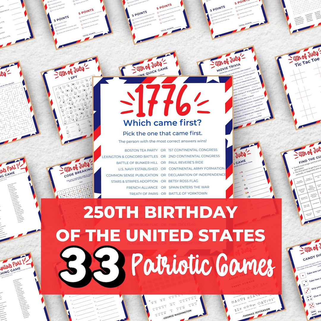 250 Years Game Bundle, 4th of July Games, 250th Anniversary, America ...