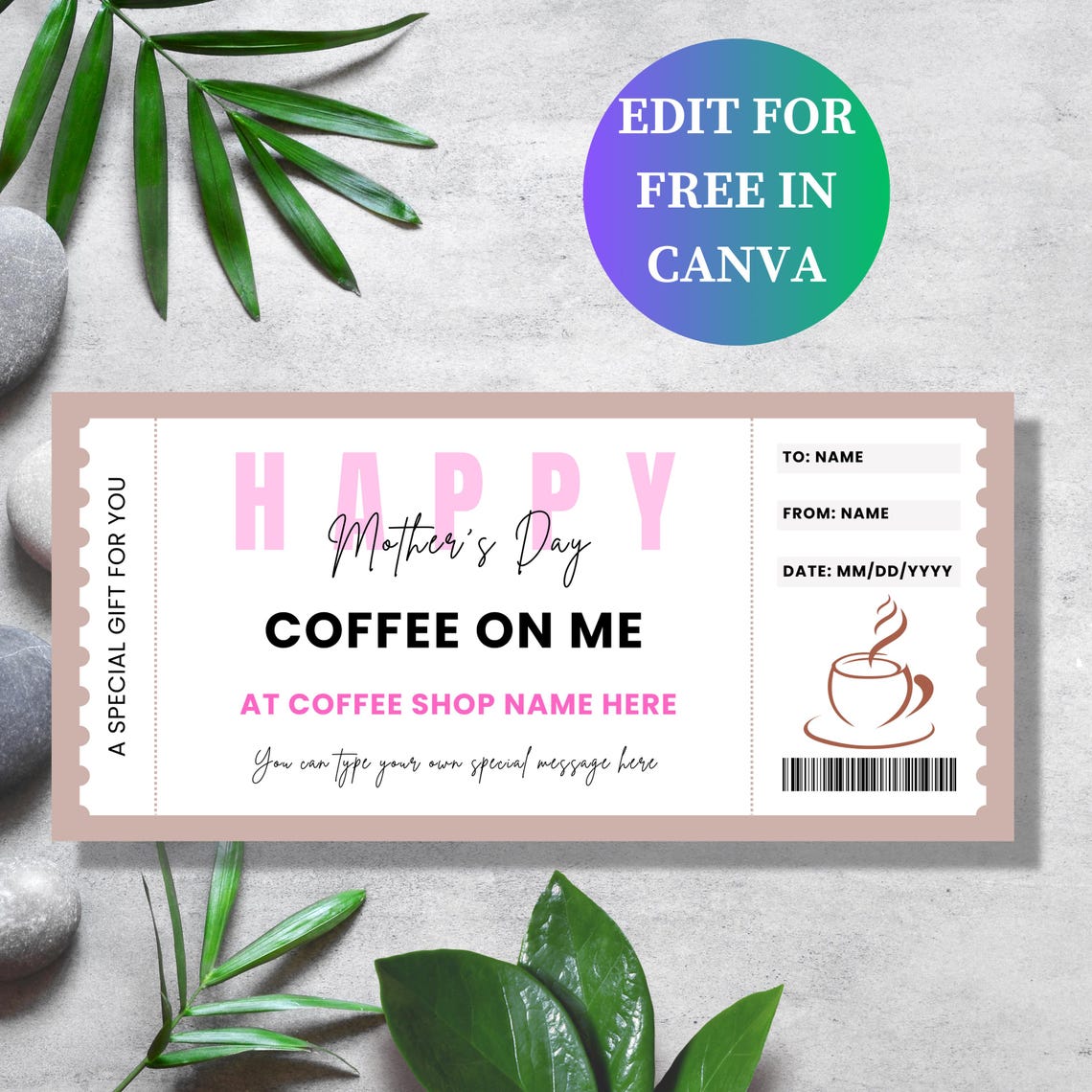 Editable Mother's Day Coffee Voucher, Coffee Date Ticket, Coffee Date ...