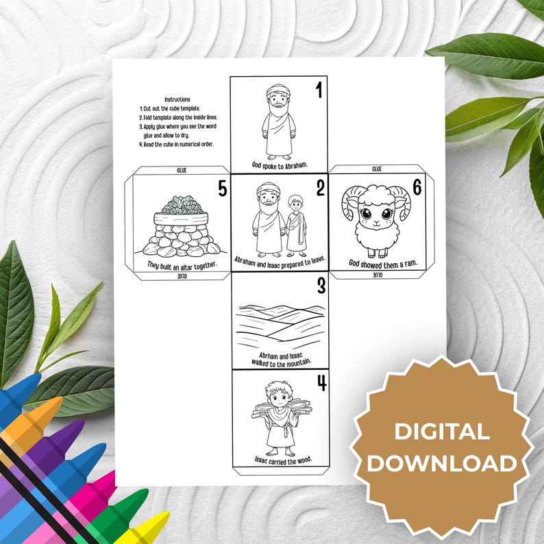 Binding of Isaac Coloring Cube Craft, Akedah, Parsha Vayera, Printable ...