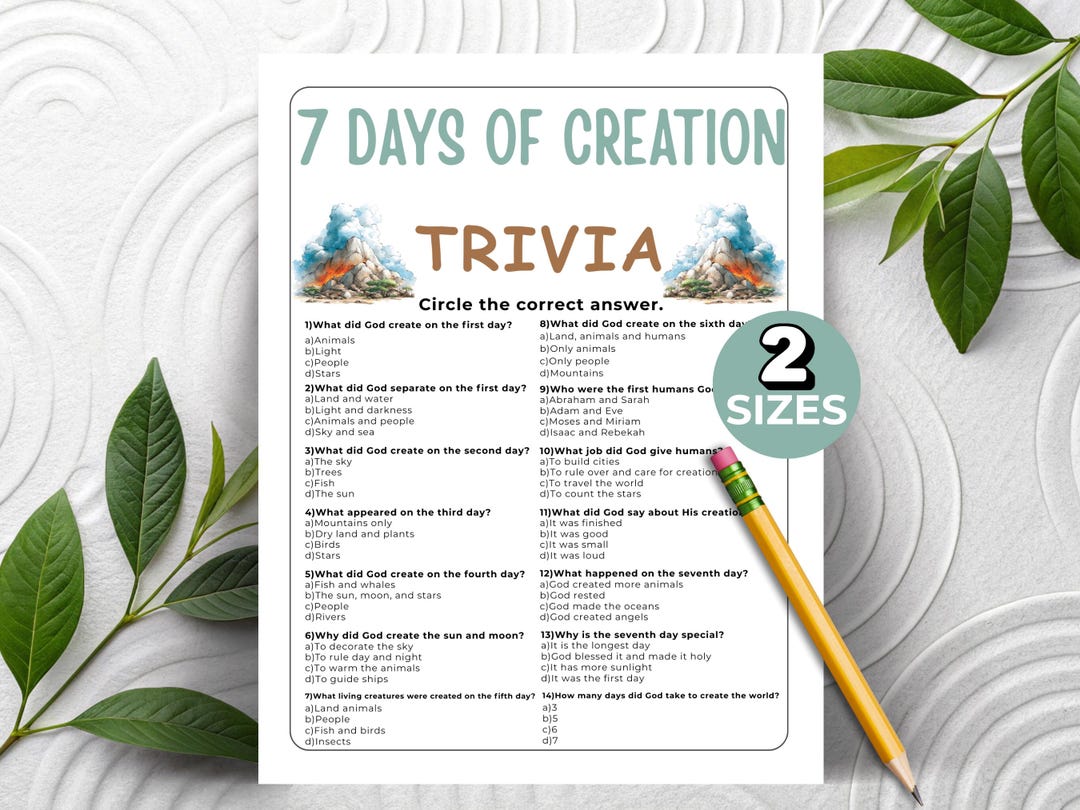 7 Days of Creation Trivia Game for Kids, Old Testament Worksheet ...