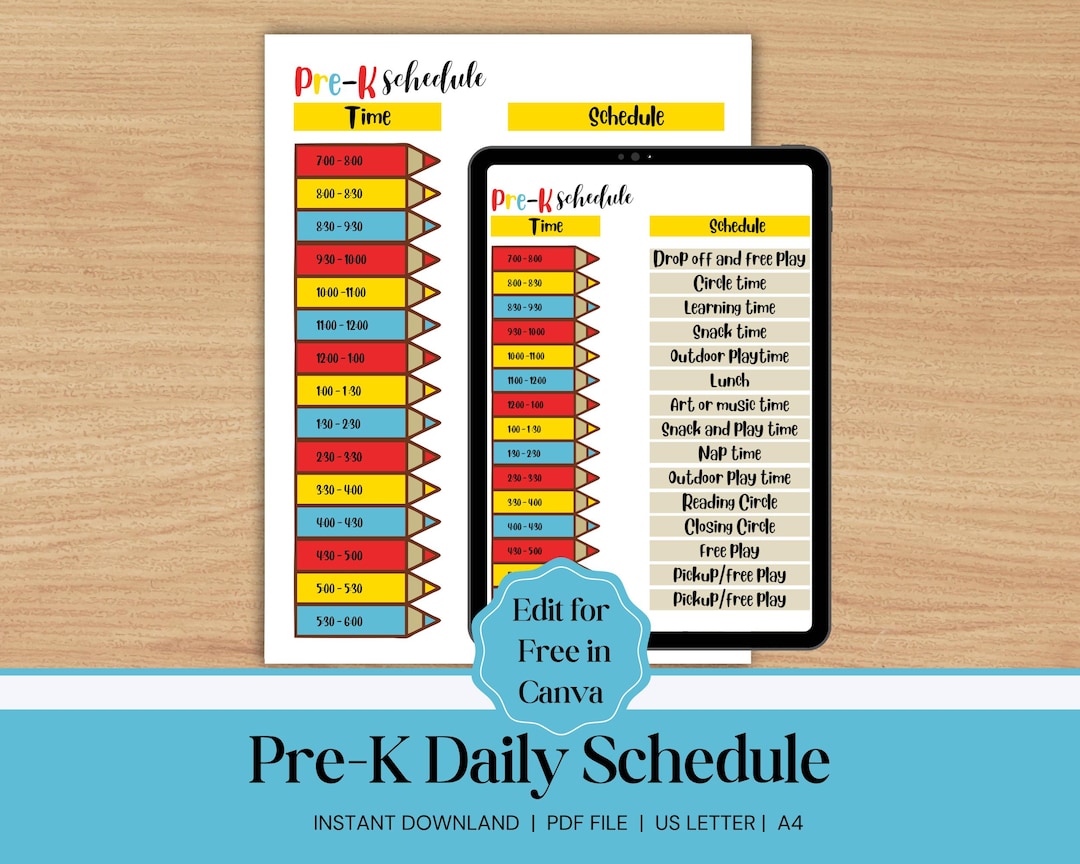 Editable Pre-k Daycare Schedule, Daycare Forms, Daily Routine, Home ...