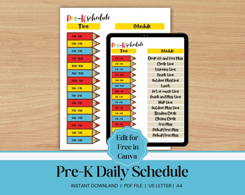 Editable Pre-k Daycare Schedule, Daycare Forms, Daily Routine, Home ...
