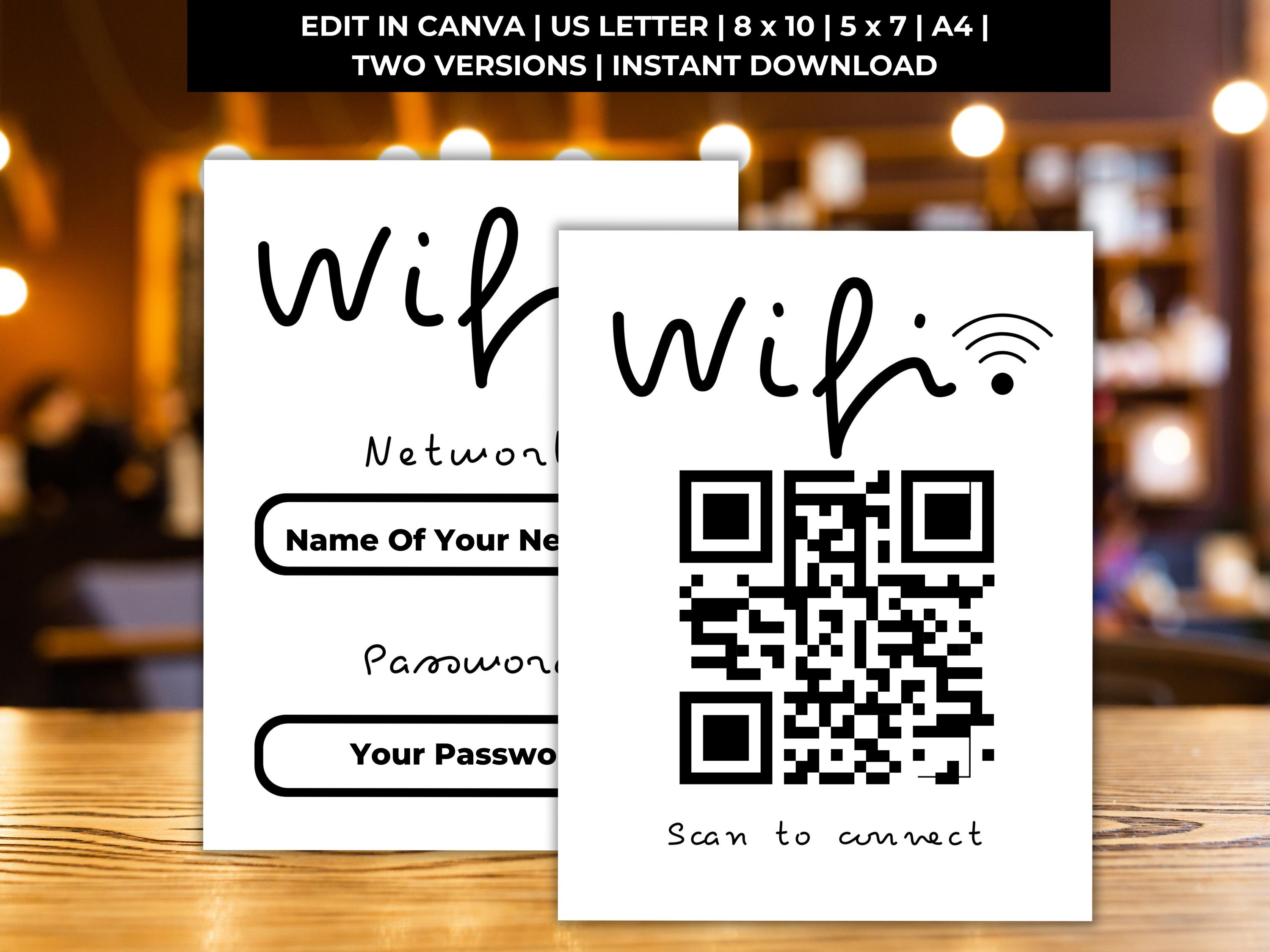 Editable Wifi Sign, QR Code Sign, Wifi Template, Wifi Password, QR Code ...