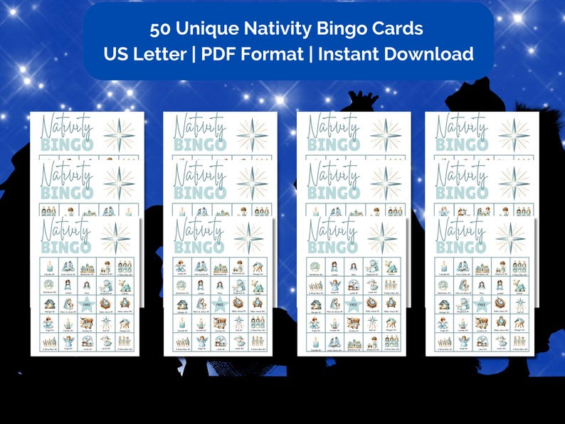 Christmas Nativity Bingo Cards for Kids, Family Reunion Bingo, Holiday ...