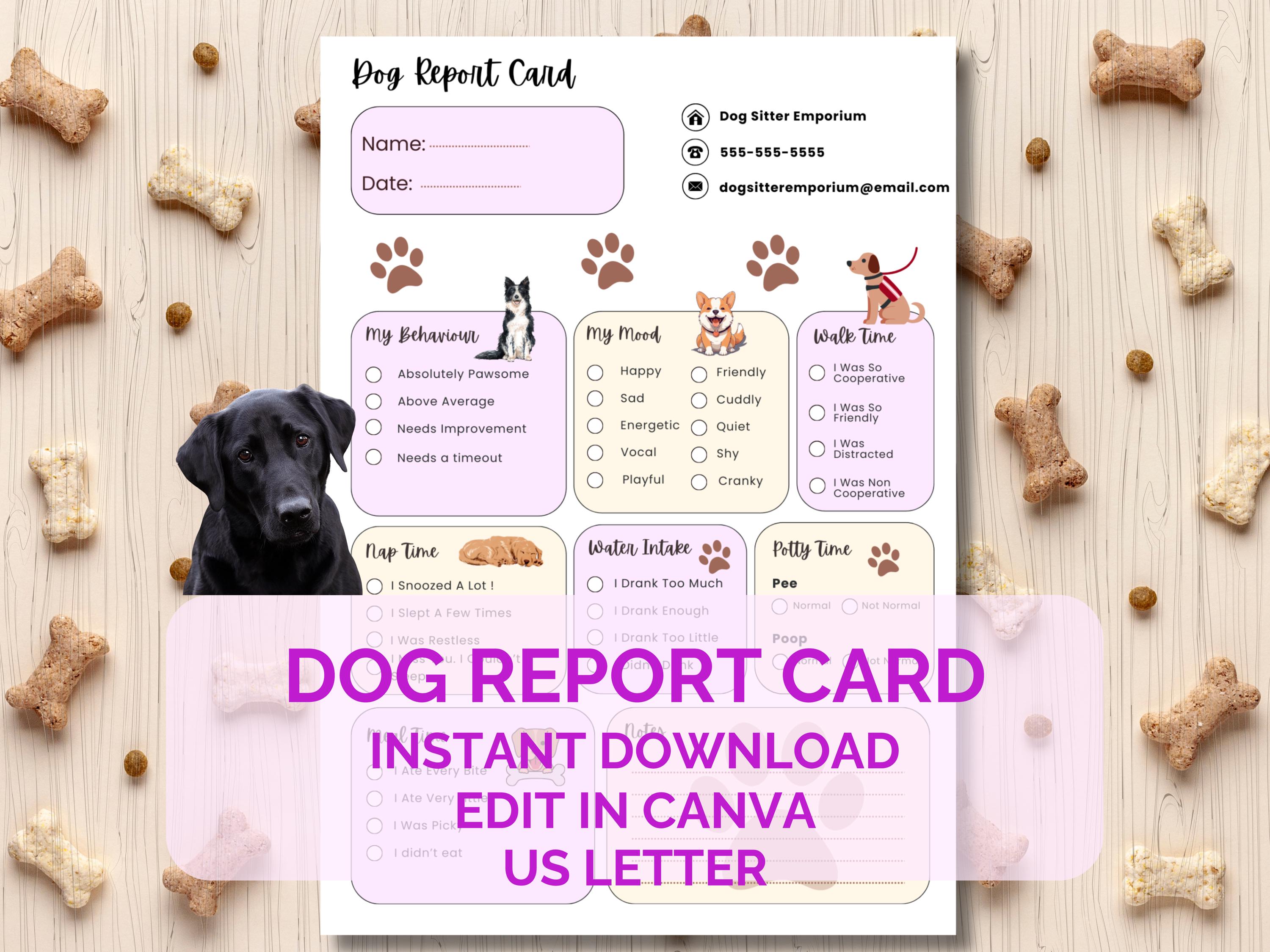Dog Report Card, Pet Tracker, Pet Planner, Dog Daycare Report Card, Dog ...
