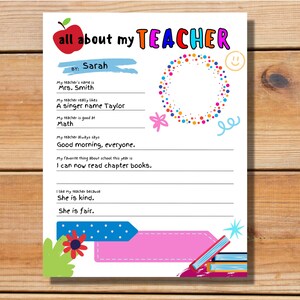 Teacher Appreciation Questionnaire Printable, All About My Teacher ...
