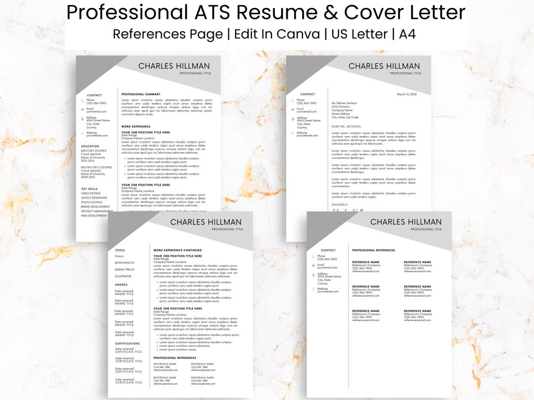Resume and Cover Letter Template, ATS Friendly Resume, Resume Template ...
