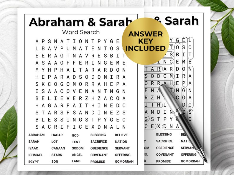Abraham and Sarah Word Search, Bible Word Search Puzzle, Ice Breaker ...