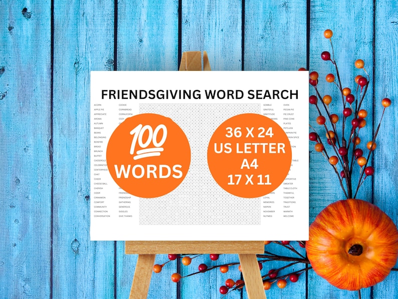 Friendsgiving Word Search Poster, Giant Word Search Puzzle, Printable ...