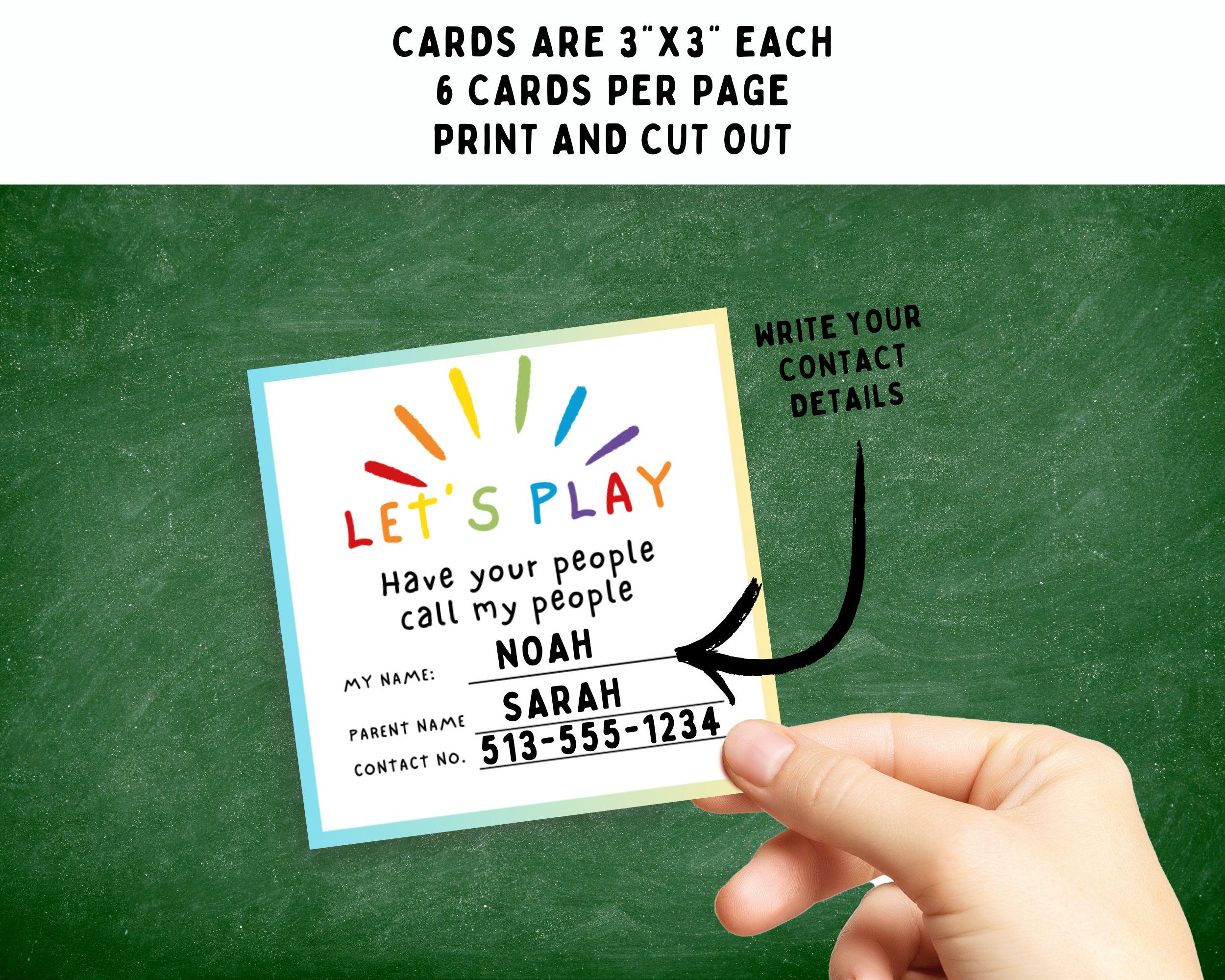 Editable Playdate Cards for Kids, Kid Friendly Business Cards for ...