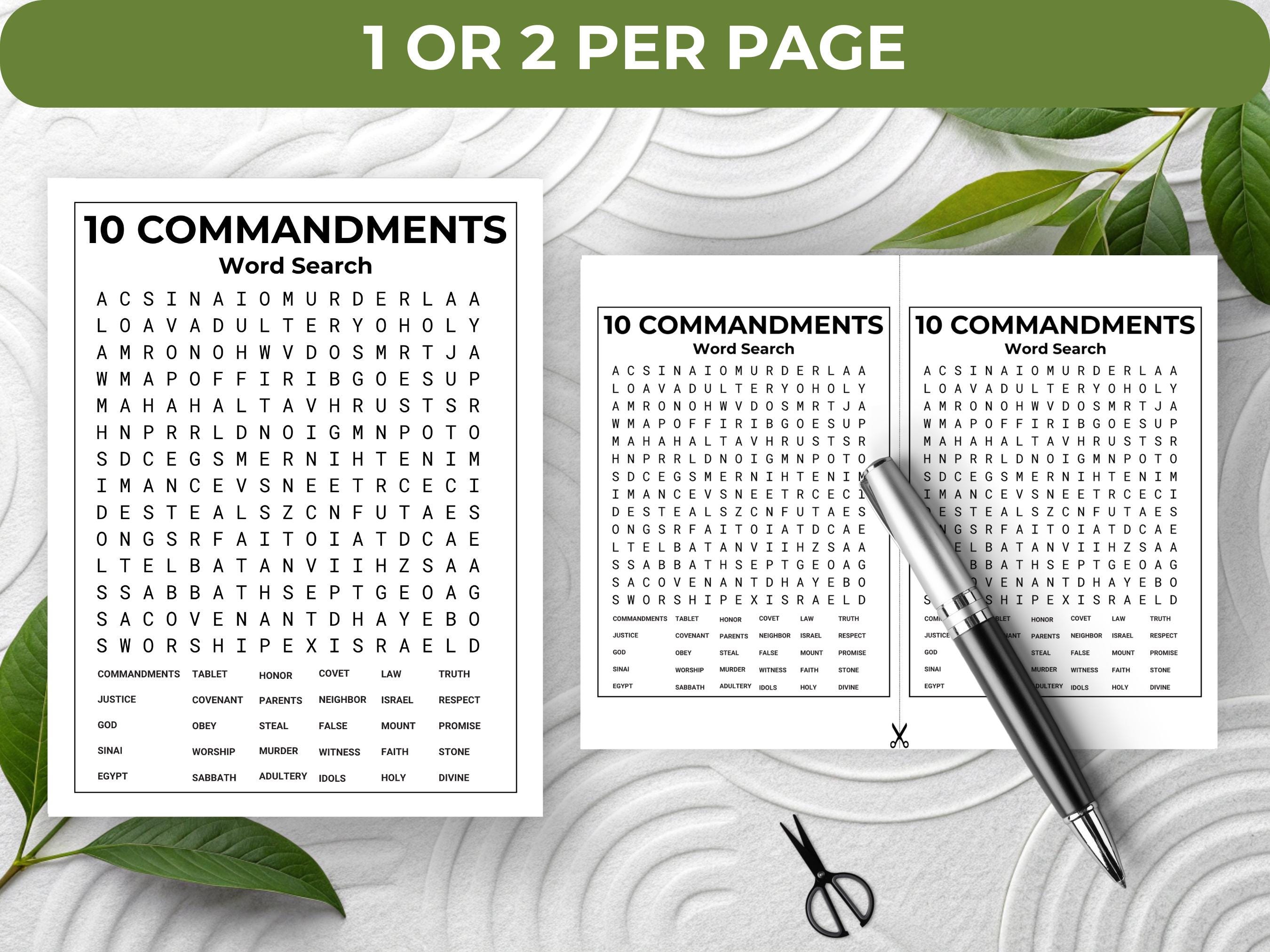10 Commandments Word Search Puzzle, Ten Commandments, Old Testament ...