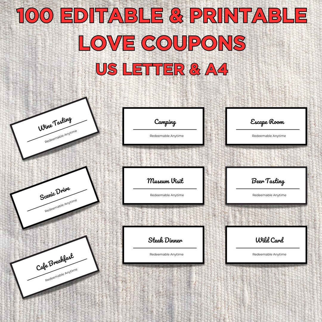 Printable Coupon Book, Coupon Book Template, Love Coupon Ticket Gift ...