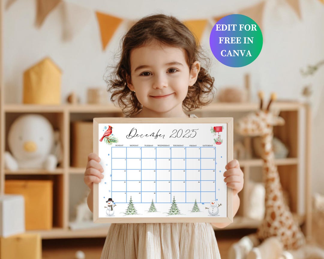 Editable December 2025 Calendar, Cute Printable Monthly Calendars ...