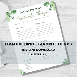 Team Building Get to Know Me Questionnaire Printable, Favorite Things ...
