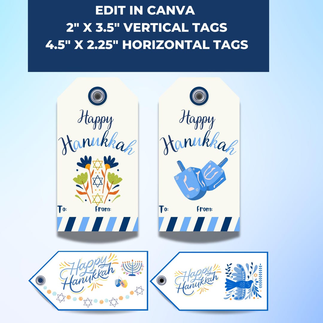 Editable Hanukkah Gift Tag Bundle, Modern Hanukkah Printable, Hanukkah ...