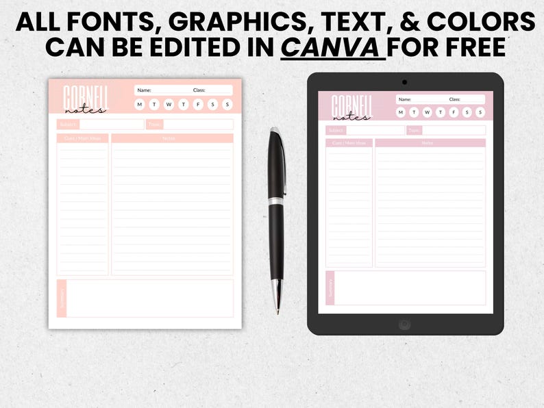 Editable Cornell Notes Template, Cornell Template, Cornell Method ...