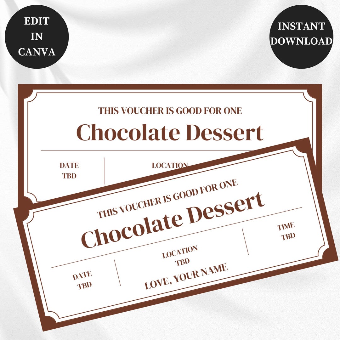 Editable Chocolate Dessert Voucher, Printable Chocolate Dessert Coupon ...