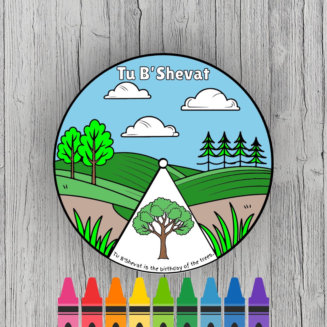 Tu B'shevat Coloring Wheel Craft, Printable Tu Bishvat Kids Activity ...